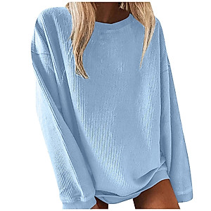 Oversized Sweatshirt Women Pullover Tops, Fall Tops Ladies Fashion Clothes Crewneck Long Sleeve Drop Shoulder Pullover 01-Blue,Small