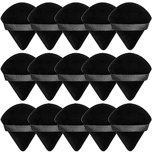 Patelai 15 Pcs Triangle Powder Puff Ultra Soft Pure Cotton Makeup Puffs Washable Face Velour for Cosmetic Foundation Sponge Makeup Tool(Black)