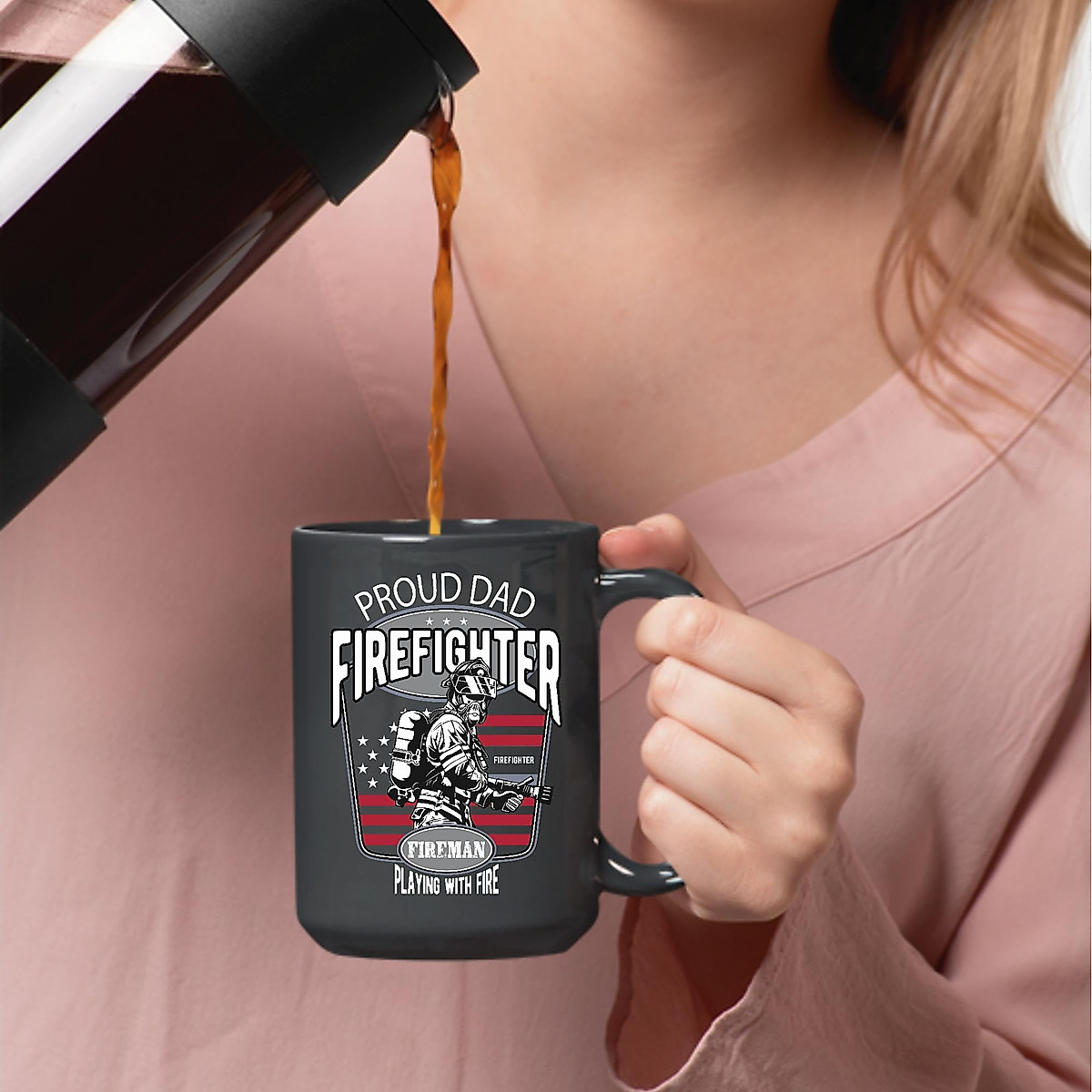 Gift for Proud Fireman Dad Fun Fireplay 11oz 15oz Black Coffee Mug