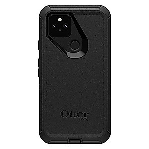 OtterBox Google Pixel 5 Defender Series Case - BLACK, rugged & durable, with port protection, includes holster clip kickstand