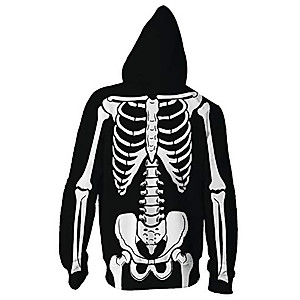 UNIFACO Men Women Skeleton Hoodie 3D Rose Bones Ladybug Vertebral Printed Pullover Long Sleeve Cool Sweatshirts Pockets Medium