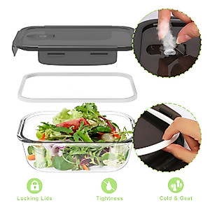 ZRRHOO 10 Pack Glass Meal Prep Containers with Lids, Food Storage Containers with Built in Vent, Airtight Bento Boxes for Lunch, BPA Free & Leak Proof (Black&White)