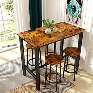 AWQM Dining Table Set for 4 Bar Table with Stools Industrial Counter Height Pub Table with 4 Chairs Bar Table and Chairs Set Kitchen Breakfast Table for Kitchen, Living Room, Industrial Brown