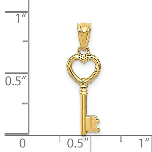 IceCarats 14K Yellow Gold Heart Love Key Necklace Charm Pendant 23mm x 7mm Only