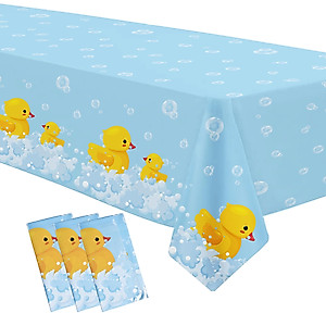 APOWBLS Rubber Duck Party Decorations Tablecloth - Disposable Duck Party Supplies Table Cover, Bubble Bath Rubber Duck Theme Table Cloth for Birthday Baby Shower - 3 Pack (54in x 108in)