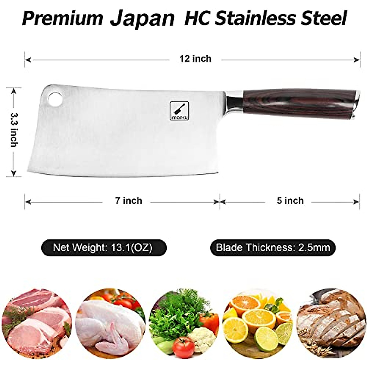 imarku Cleaver Knife 7 Inch Meat Cleaver - SUS440A Japan High Carbon Stainless Steel Butcher Knife with Ergonomic Handle, Ultra Sharp, Useful Kitchen Gadgets for Home and Restaurant