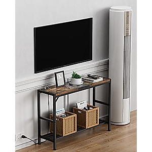Egepon Console Table Sofa Table with Power Outlet, 41.3" Entryway Table with Shelves, Entrance Table for Entryway, Living Room, Foyer, Corridor, Front Hall, Coffee Bar, Kitchen, Rustic Brown and Black