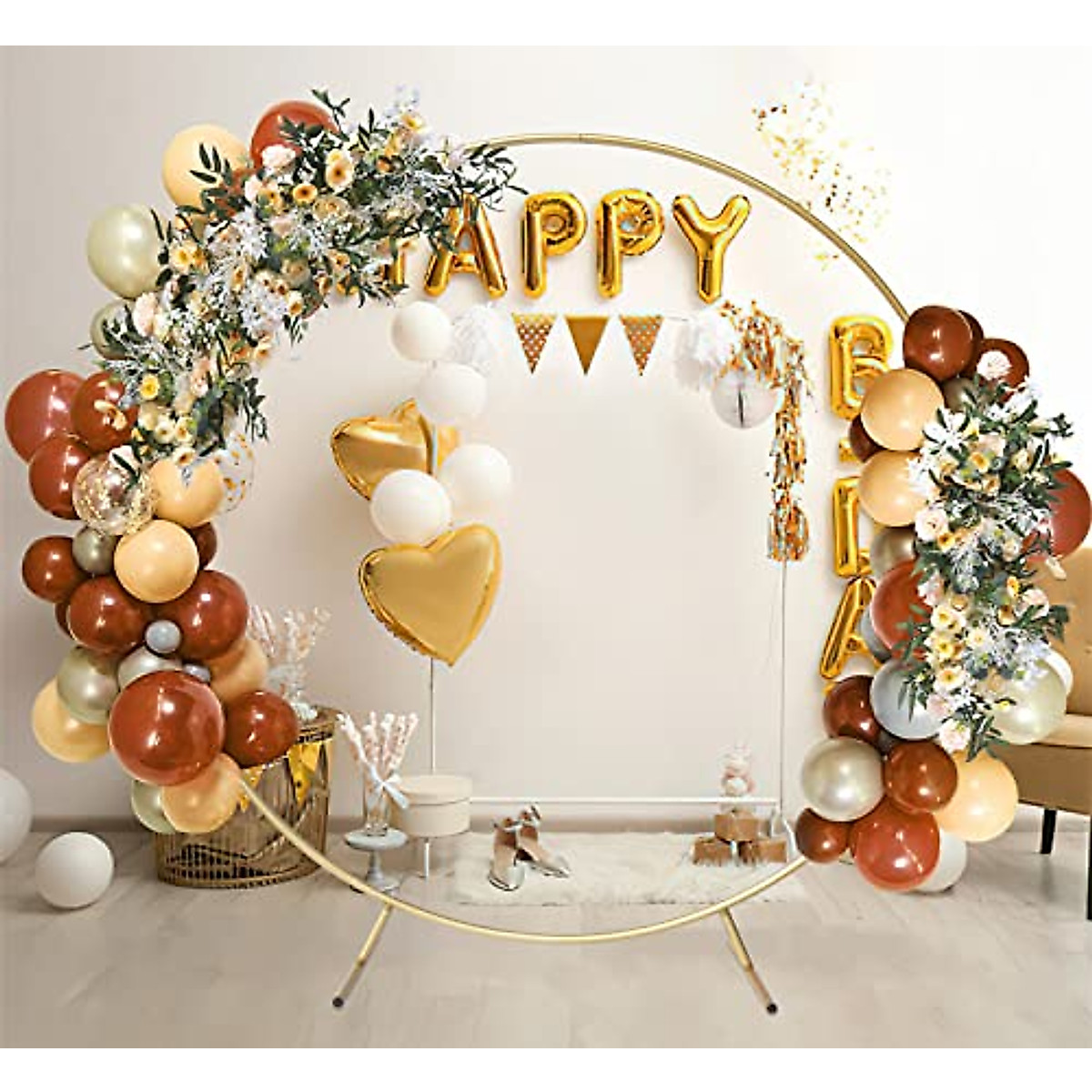 Round Backdrop Stand, 6.7ft Aluminum Balloon Arch Kit, Golden Circle Wedding Arch Frame, for Birthday Party, Graduation, Wedding and Bridal Shower Photo Background Decoration