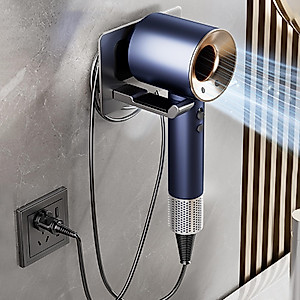 WOBEVB Hair Dryer Holder, Hair Dryer Holder Wall Mounted,New Upgrade Stainless Steel Self Adhesive Blow Dryer Holder Rack for Most Hair Dryers