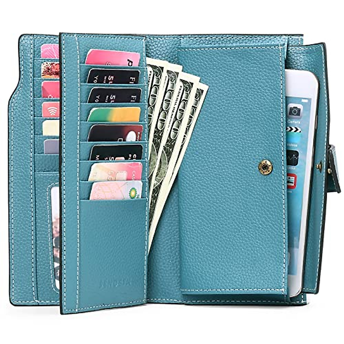 SENDEFN Women Leather Wallets RFID Blocking Clutch Card Holder Ladies Purse with Zipper Pocket