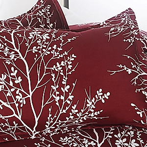 Vaulia Microfiber Duvet Cover Set, Tree Branch Printed Pattern Design - Burgundy Red, King Size 3 Piece Set (1 Duvet Cover 2 Pillow Shams)