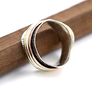 925 Sterling Silver Rings Three Tone Spinner Ring Silver Spinner Rings 925 Silver Ring Spinner Meditation Thumb Ring Fidget Ring Silver Wedding Band Ring Anniversary Ring Gift Birthday (13) (JRP-07)