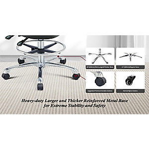 Height Adjustable Rolling Shop Stool with Back Support - Kitchen Stool with Wheels Heavy Duty Stool with Back for Salon,Spa,Massage,Tattoo,Esthetician – Rolling Stool Extra Thick for Extreme Comfort