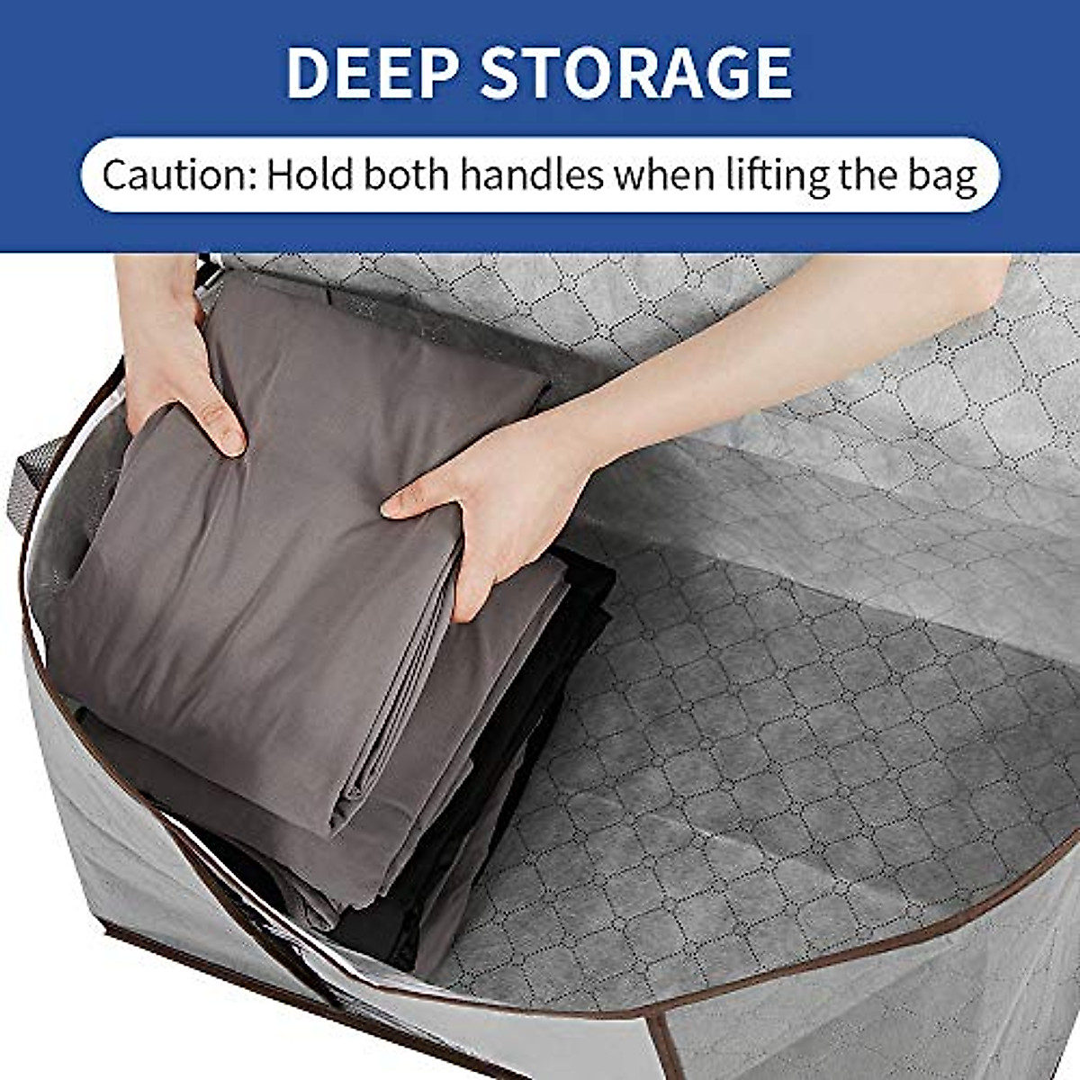 JERIA 6-Pack Extra Large Capacity Storage Bins with Clear Window, Closet Organizer and Clothes Storage Bags, Reinforced Handle and Sturdy Zipper (Grey)