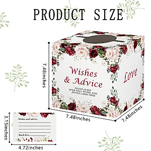 Bridal Shower Game, Advice and Wishes Cards for Newlyweds, 50 Pieces Rose Flower Themed Advice Cards with Holder Box for Bridal Shower, Meaningful Wedding Party Activity Decorations Supplies