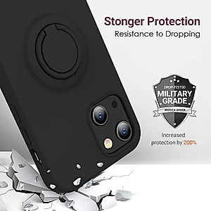 MOCCA Compatible with iPhone 13 Mini Case with Ring Kickstand |Liquid Silicone| Microfiber Linner | Anti-Scratch Full-Body Shockproof Protective Case for iPhone 13 Mini 5.4inch-Black