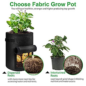 JJGoo 4 Pack Potato Grow Bags 10 Gallon with Flap, Heavy Duty Fabric Grow Bags with Handle and Harvest Window, Non-Woven Planter Pot Plant Garden Bags to Grow Vegetables Potato Tomato, Black