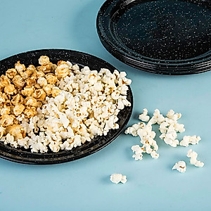 Cinsa 6-Piece 10 inch Enameled steel Plate Set (Speckled Black) Indoor/outdoor use, reusable, oven and fire-safe