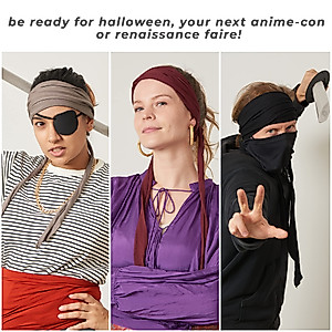 CHARM Japanese Headband Pirate Bandana - Men Ninja Head Wrap Women Hair Band Maroon