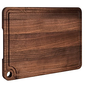 Walnut Cutting Board by Timberro (17x12x0.8 Inches) with Hanging Hole, Built-in Handles, and a Deep and Wide Juice Groove, Edge Grain, Finished with Mineral Oil, Tall Size