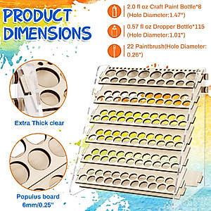 DoubleFill Wooden and Acrylic Paint Organizer Paint Holder Paintbrush Storage Miniature Model Paint Rack Painting Stand Can Hold 123 Bottle & 22 Brush for Christmas Gifts