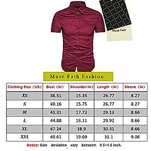 MUSE FATH Men's Printed Dress Shirt-Cotton Casual Short Sleeve Shirt-Interview Dress Shirt-Wine Red-XL