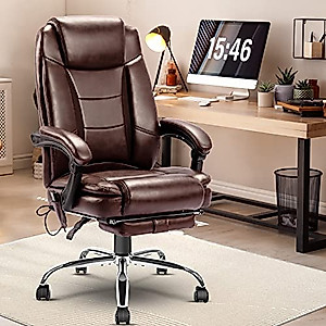 NOBLEMOOD High Back Office Chair Heated Executive Chair with 4 Points Massage, Swivel Ergonomic Desk Chair Breathable Big and Tall Reclining Chair with Lumbar Support Pillow & Footrest(Brown)