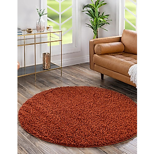 Rugs.com - Über Cozy Solid Shag Collection Rug – 4 Ft Round Terracotta Shag Rug Perfect for Kitchens, Dining Rooms