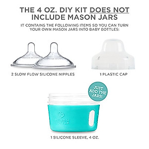 4 oz. Mason Bottle DIY Kit: BPA-Free Glass Baby Bottles You can DIY Using Mason Jars from Home, Made in The USA.