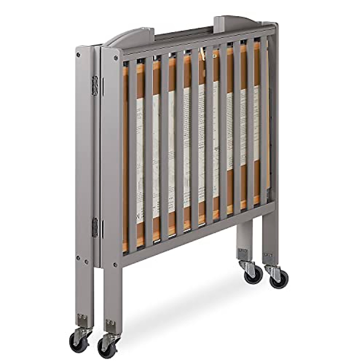 Dream On Me 3 in 1 Portable Folding Stationary Side Crib in Steel Grey, Greenguard Gold Certified, Safety Wheels with Locking Casters, Convertible, 3 Mattress Heights