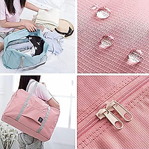 Foldable Travel Duffel Bag (2 Pack), For Spirit Airlines, Weekender Overnight Bag, Tote Carry on Luggage Sport Duffle Weekender Overnight for Women and Girls (Pink Blue)