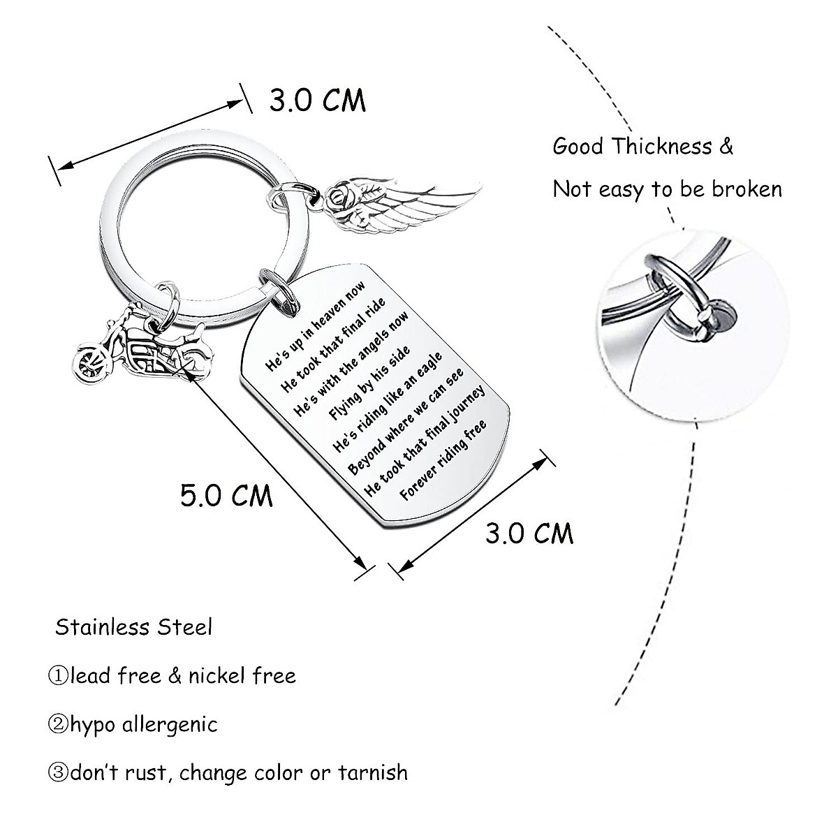 Gzrlyf Motorcycle Memorial Keychain Biker Memorial Gifts for Loss of Father Son Husband Sympathy Gifts He’s up in Heaven Now (Memorial Keychain)