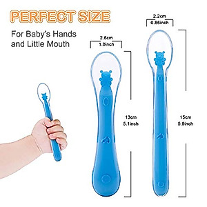 Baby Infant Silicone Spoon First-Stage - Soft Training Spoons Utensils for Babies Solid Feeding, Self Feeding for Kids Toddlers Children 4 Months Led Weaning Gum-Friendly Great Gift Set 2 Pack (Blue)