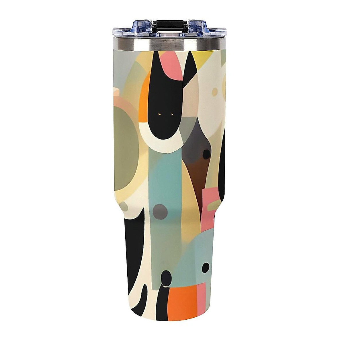 HJUQNGF 40 Oz Personalized Tumbler with Handle And Straw Mid-Century Modern Art Cat Stainless Steel Insulated Tumblers Reusable Car Thermal Cup Travel Coffee Mug for Women Men