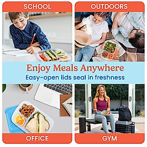 EasyLunchboxes® - Bento Lunch Boxes - Reusable 3-Compartment Food Containers for School, Work, and Travel, Set of 4, Classic