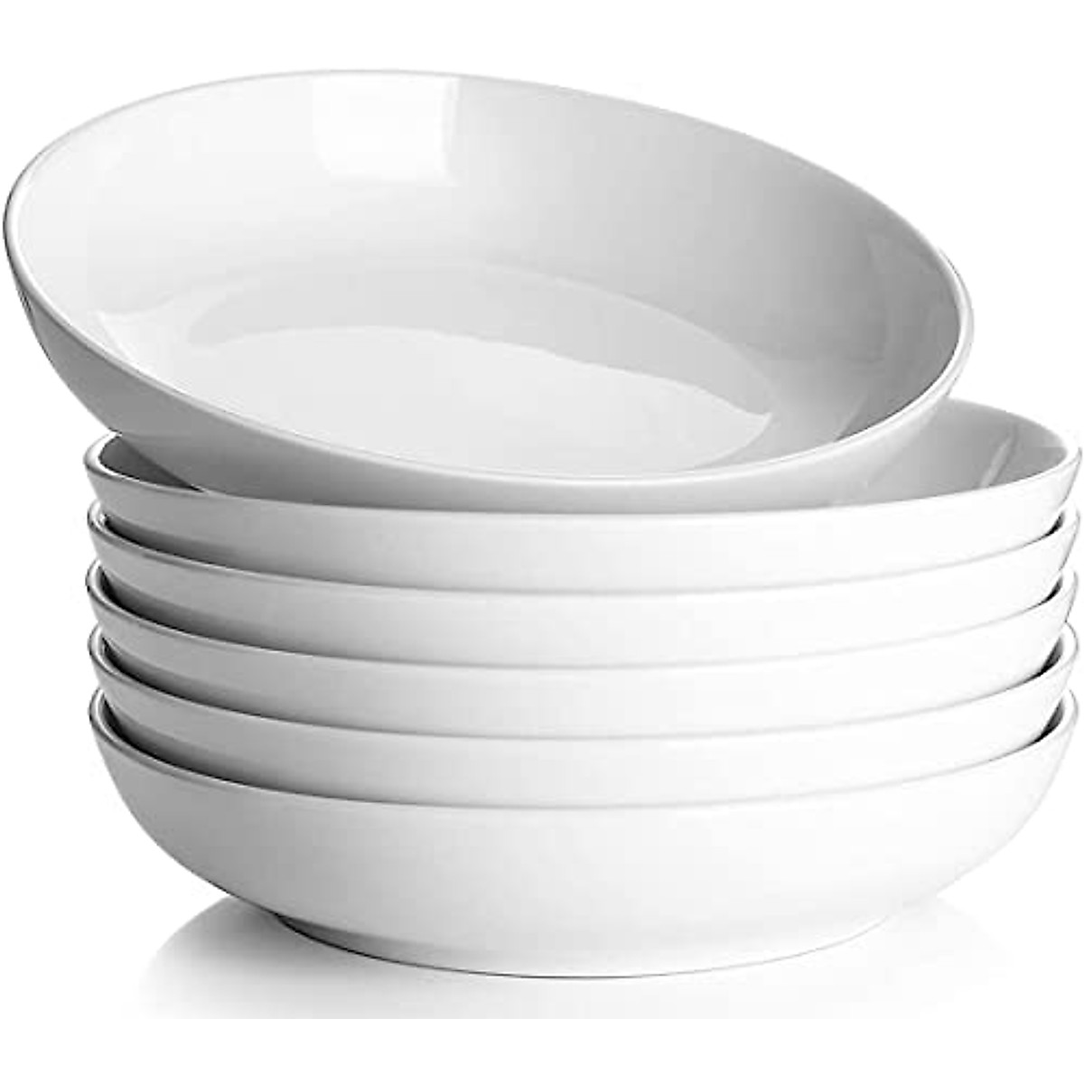 DOWAN Pasta Bowls 32oz, Large Salad Bowls, White Pasta Bowl Set of 6, Porcelain Fruit Bowl Plates, 8.5 inch Wide Shallow Plates, for Bread Meal Prep Bowls