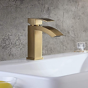 BULUXE Bathroom Sink Faucet in Brushed Gold, Contemporary Style Single Hole Single Handle Deck Mounted Gold Bathroom Faucet Solid Brass Bathroom Basin Mixer Tap cUPC Certified