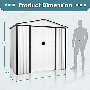 Crownland 4X6 FT Patio Garden Storage Shed Steel Outdoor Garden Shed Tool House with Ventilation & Sliding Door (Cool White)