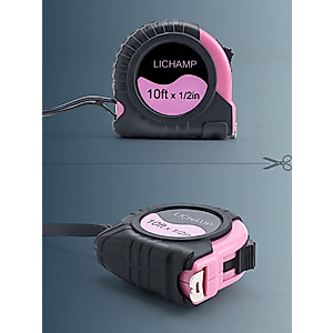 Lichamp Small Tape Measure 10 Feet, Pink Tape Measure Mini 3 Pack 10ft x 1/2in with 1/8 Fractions, 0310PK