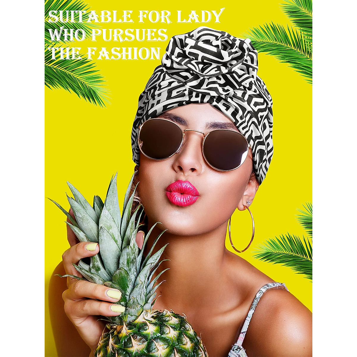 SATINIOR 8 Pieces Turbans African Pattern Knot Headwrap Bohemian Print Pre Tied Flower Knot Bonnet Hat for Women Girls (Vivid Style), One Size Multicoloured