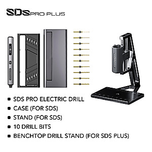 ARROWMAX Mini Electric Drill 15 in 1 with Benchtop Press, OLED Display, LED Lights, Gyroscopic, Cordless, 10 HSS Drill Bits, 3/32-Inch, Keyless Chuck, 5 Variable Modes (SDS PRO PLUS)