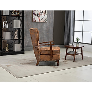 Mid Century Accent Chair Set of 2, Modern Wingback Comfy Armchair with Tufted Back and Nailhead Trim, Upholstered Sofa Arm Chair for Living Room, Bedroom, Office, Reading Room, Lounge, Coffee