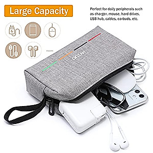 HYZUO Portable Organizer Laptop Electronics Accessories Pouch Bag Storage Carrying Case for Adapter Cables Cellphone Charger Mouse Power Bank Cords Earbuds SSD HDD, Light Gray(Color bar)