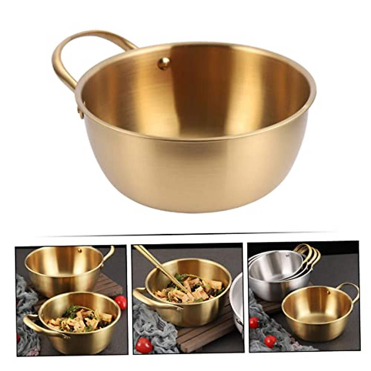 Tofficu 1pc Stainless Steel Instant Noodle Bowl Hot Pot Korean Noodle Pot Japanese Pot Noodles Pan with Lid Hot Pot Cooker Mini Cooking Utensils Kitchen Gadget Useful Soup Pot