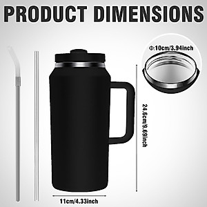 PlanetFlame 64oz Insulated Tumbler with Handle, Stainless Steel Double Wall Vacuumn Water Bottle, Lid and Straw for School, Gym, Hiking & Camping, Black