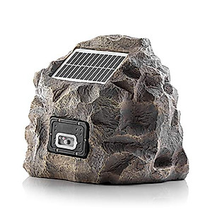 Alpine Corporation - Waterproof Bluetooth Solar-Powered Outdoor Wireless Rock Speaker – 50 Foot Range - Weatherproof, High-Fidelity Sound, Energy Efficient Solar Charging, Portable Audio System (Gray)