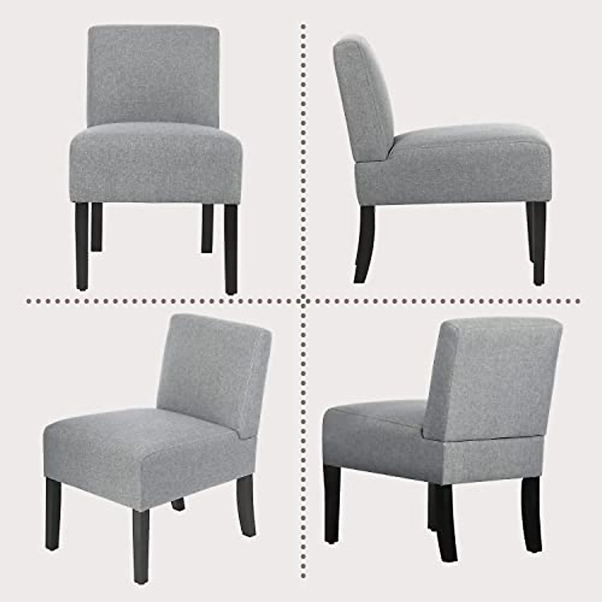 Armless Accent Chair Set of 2, Modern Living Room Chairs with Thick Cushion & Solid Wood Legs, Fabric Comfy Bedroom Slipper Accent Corner Side Chair Living Room Furniture, Grey