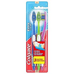 Colgate Extra Clean Toothbrush, Soft Toothbrush for Adults, 3 Count (Pack of 1)