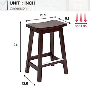 PayLessHere Bar Stools Set of 2 for Kitchen Counter Solid Wooden Saddle Stools 24-Inch Height Home Furniture Barstool, Brown