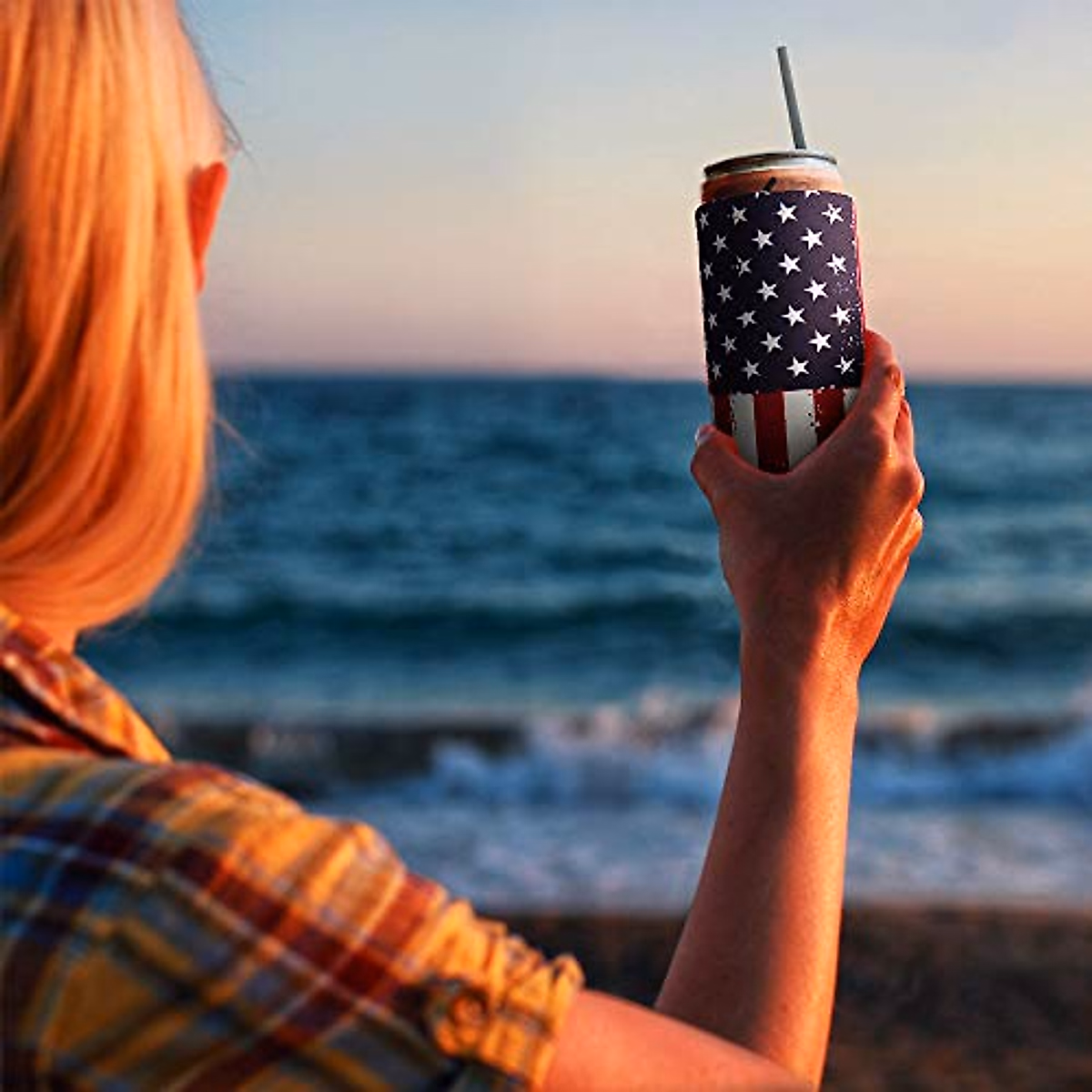 Skinny Can Cooler [ 4 Pack ] Slim Can Cooler for Slim Beer & Hard Seltzer, Skinny Beer Cans Coolie Skinny Insulators, Can Cooler Sleeve Flags